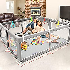 Bubblbay Baby Playpen,Extra Large Baby Play Yard for Toddler,Sturdy Active Center Area with Anti-Slip Suckers & Soft Breathable Mesh,Safety Baby Fence