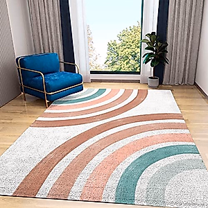 Nordic Rainbow Abstract Geometric Area Rugs, Boho Rainbow Geometric Easy Clean Rug, Soft Non-Skid Carpet Throw Rug for Kids Teen Girls Boys Bedroom, Living Room Bathroom Classroom Office 4ftx6ft