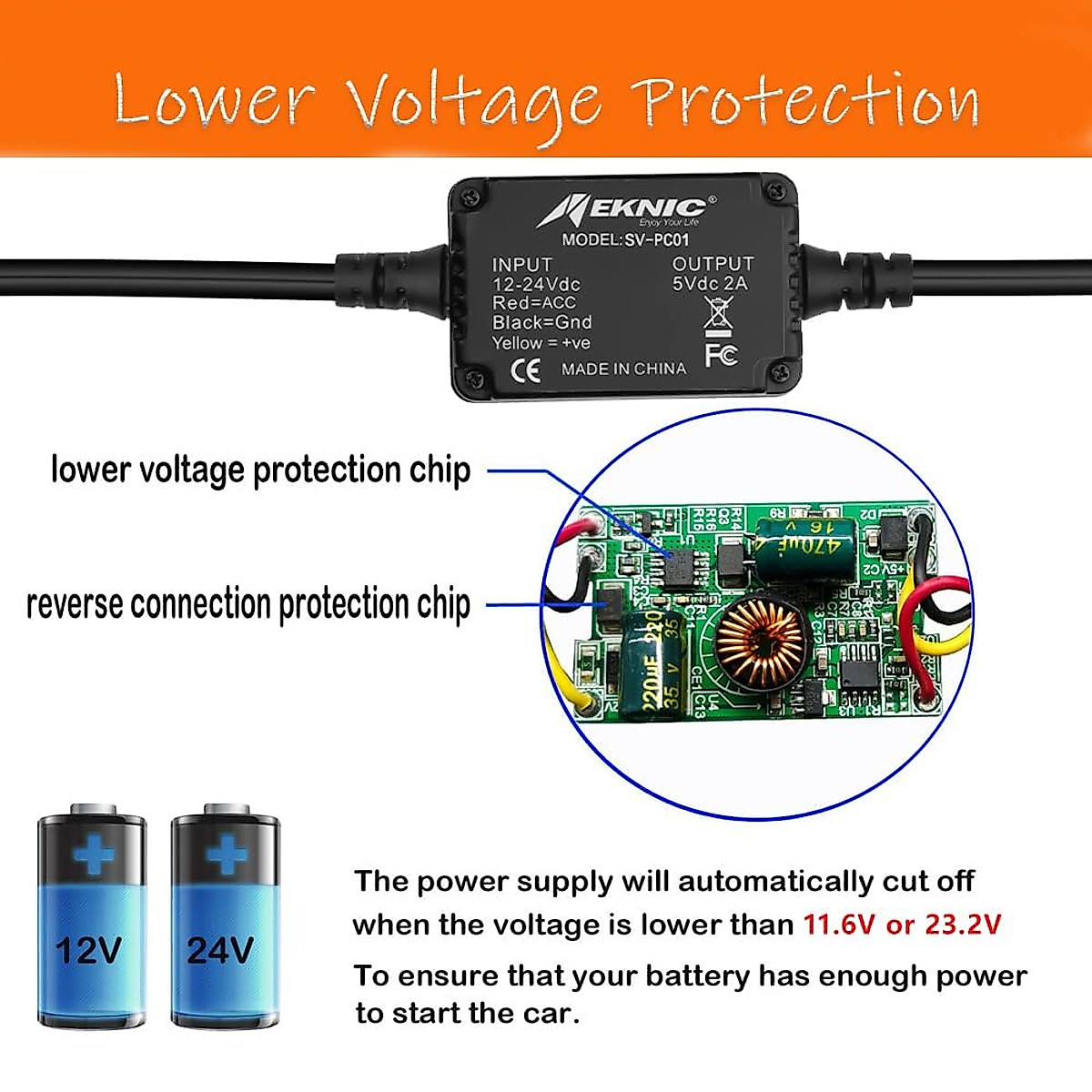 MEKNIC Dash Cam Hardwire Kit, Mini USB Hard Wire Kit 11.5ft with Acc, 12-24V to 5V 2A Car Dash Camera Charger Power Cord, Gift 4 Fuse Tap Cable with Battery Drain Protection for 24h Parking Monitor