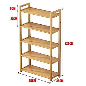 FUFU Bamboo Bathroom Shelf with 5 Tiers, 68 X 25 X 128 Cm, Free-Standing Shelving Unit, Wooden Storage Shelves, Natural Brown