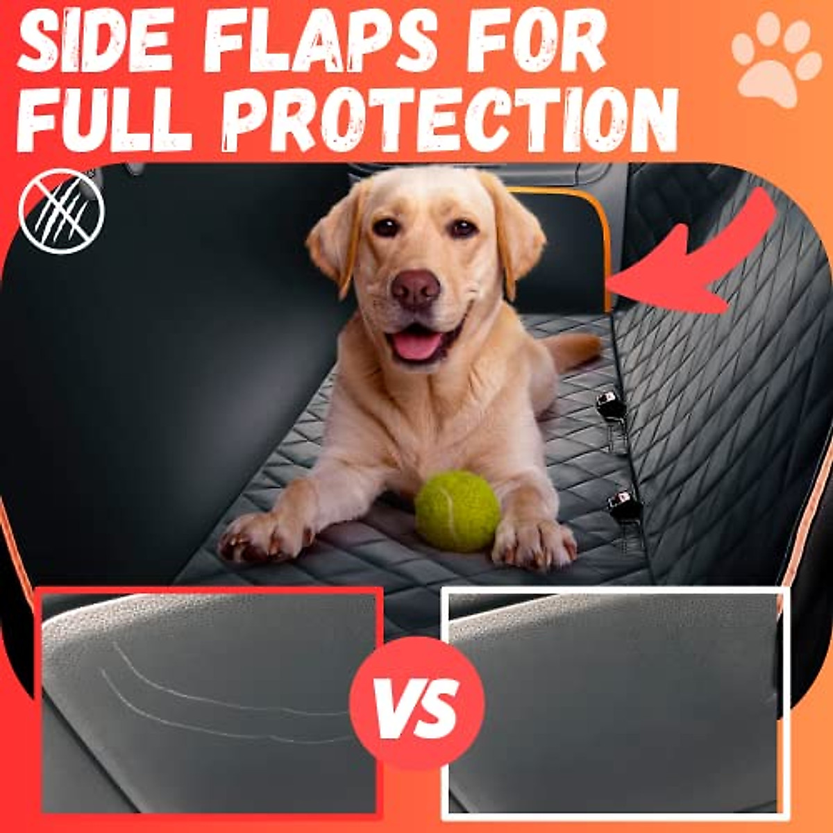 Dog car seat Cover for Back seat for Cars & SUVs - Durable pet car seat Cover Backseat Protector, Nonslip Dog Hammock for car, Waterproof Scratchproof Rear seat Cover Against Dirt, Fur, W/Side Flaps