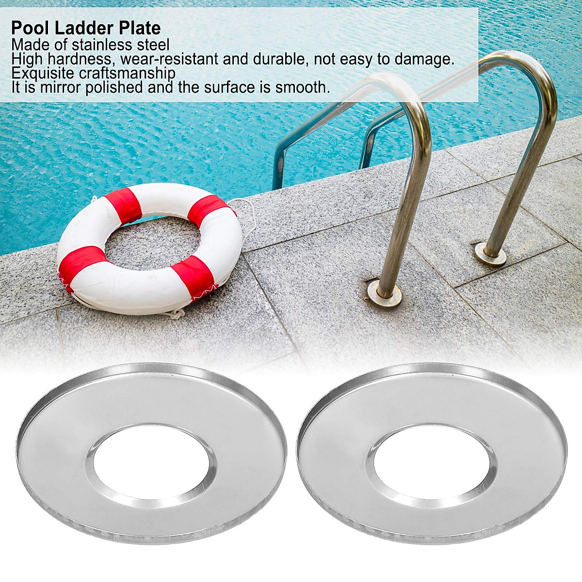 2 PCS Pool Ladder Escutcheon Plates,Pool Ladders & Pool Handrail Covers,Stainless Steel Pool Ladder Rings Fits for 1.5" Inner Diameter Tubing Pool Handrail