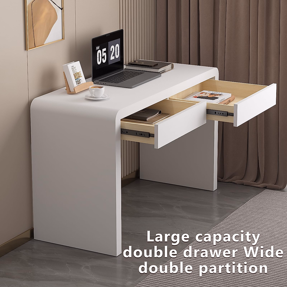 Dongge White Computer and Gaming Desk with Drawers.Home Office desks for Bedroom.Wooden Kids' Writing Table.Three-Layer Lacquered Thick Wooden Board Work Desk That can be Used as a Vanity(Z-101)