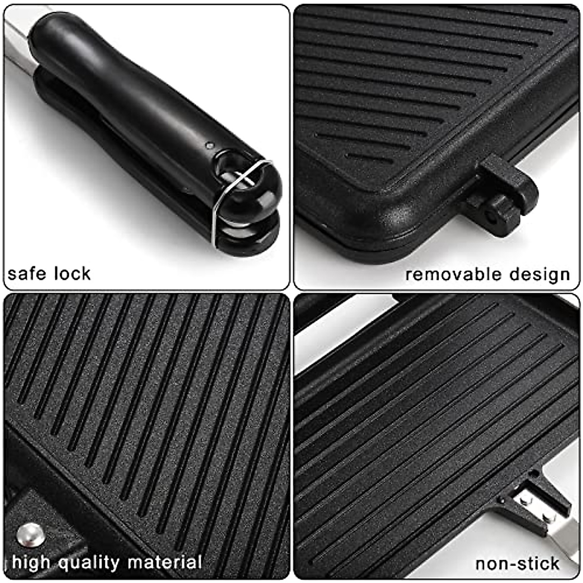 SOUJOY Sandwich Maker, Non-stick Gril Panini Maker Pan with Handle, Stovetop Toasted Aluminum Flip Pan Indoor Outdoor Home Kitchen Breakfast