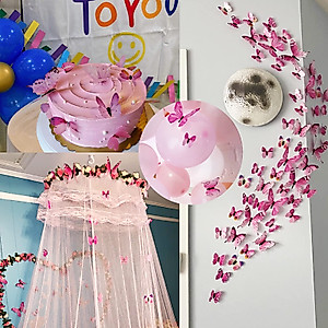 Ewong 72PCS Butterfly Wall Decals 3D Butterflies Wall Art Craft Decor Removable Mural Sticker Home Kid Girl Bedroom Bathroom Baby Room Nursery Classroom Office Party Decoration (Pink)