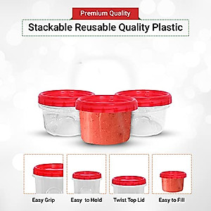 [Red - 12 Pk] Airtight Deli Containers with Lids Twist Lock Top Clear Food Storage for Meal Prep Snacks and Leftovers Freezer and Microwave Safe Stackable Leak-Resistant and 12 Pc. Set (16 Ounce)
