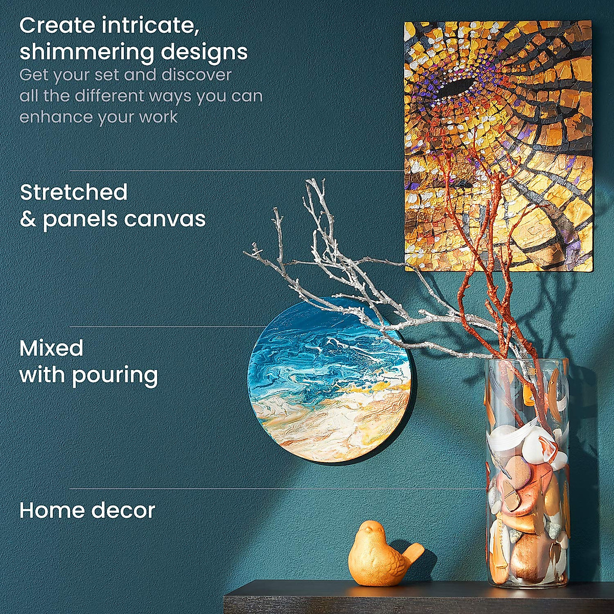 ARTEZA Metallic Acrylic Paint, 8 Metallic Colors in 4.06 ounce Tubes, Non Toxic Artist Paints for Hobby Painters, Art Supplies for Canvas Painting