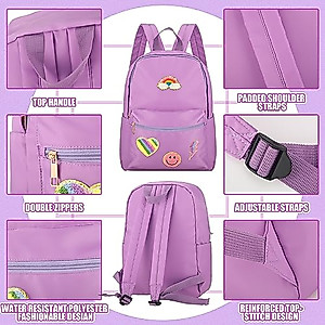 Sotiff Lightweight Backpack Preppy Patches Nylon Backpack Rainbow Heart Smile Waterproof Travel Bag Pack (Purple)