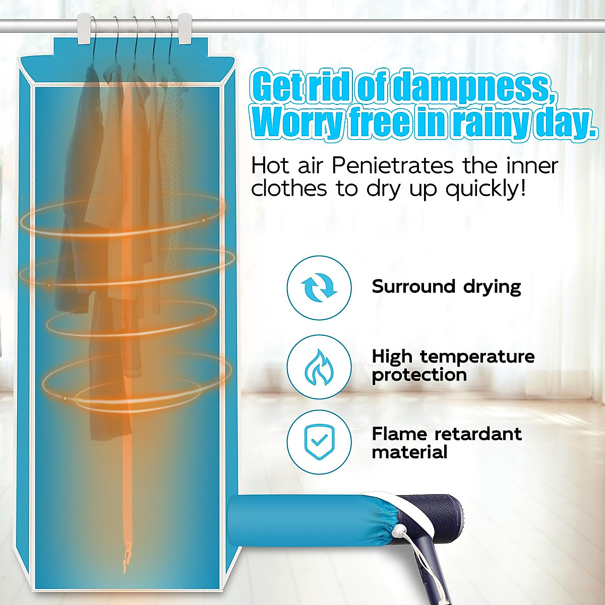 BobBros Portable Clothes Dryer Bag, Fast Drying Solution for Travel, Hotel, Apartment, and Dorms, Foldable & Water Resistant, Lightweight Quick Drying Bag (Without Dryer)