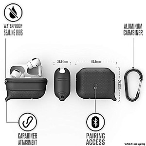 Catalyst - Waterproof Case for AirPods Pro (1st and 2nd Gen)- Premium Edition. Compatible Wireless Charging, One-Piece Design, High Drop Protection, with Carabiner, Soft-Touch - Black
