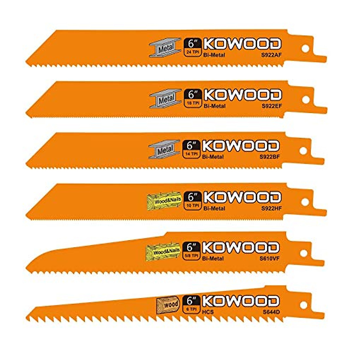 6-Inch Metal/Wood Saw Blades for Reciprocating/Sawzall Saws by KOWOOD for Dewalt,Bosch, Black & Decker, Makita, 6 PCS
