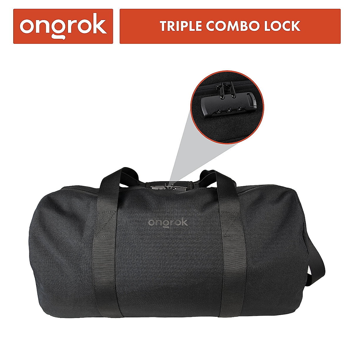 ONGROK Duffle Bag with Combo Lock, Integrated Carbon Filtration (Black)