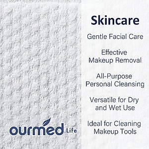 Ourmed Life Face Towels, Disposable Biodegradable Clean Facial Wash Cloth for Sensitive Skin, Lint- free Facial Towels for Cleansing, Skincare and Makeup Remover, Dry Wipes,100 Count，Dot texture