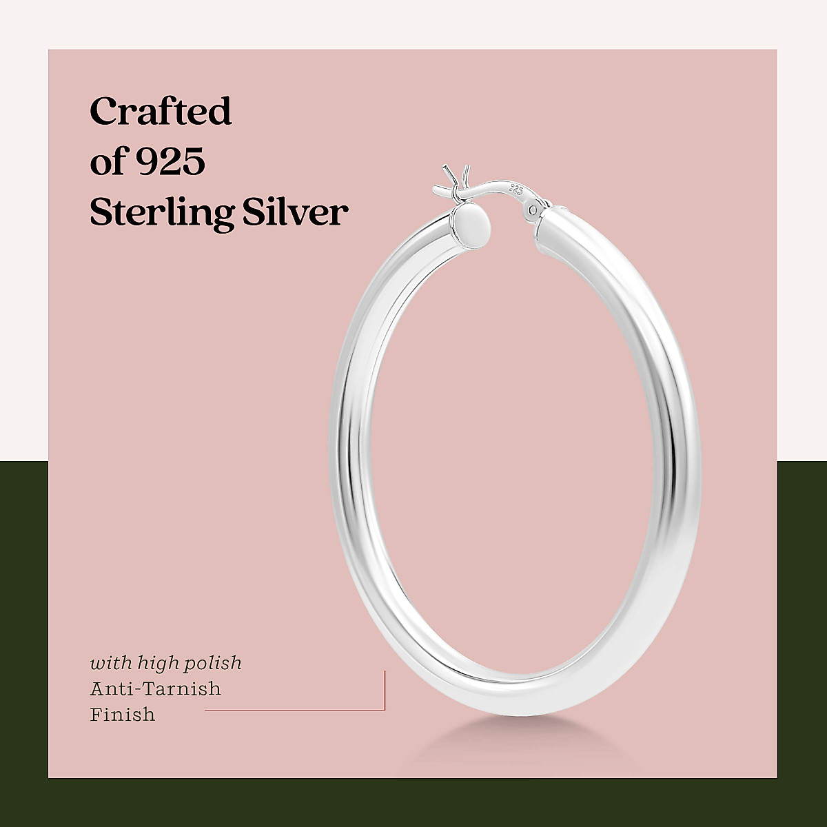 KEZEF Sterling Silver Hoop Earrings for Women, Girls and Men | 4mm High Polished Lightweight Silver Hoops | 45mm Diameter | Chunky Hoop Earrings