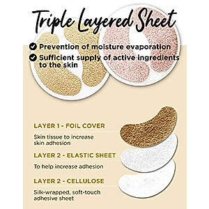 YURICOS Snail Rose Gold Foil Under Eye Mask Patch for Dark Circles and Puffiness 20 Pairs - Enriched - Rose Gold Mask for Diminishing Under Eye Wrinkles, Lines