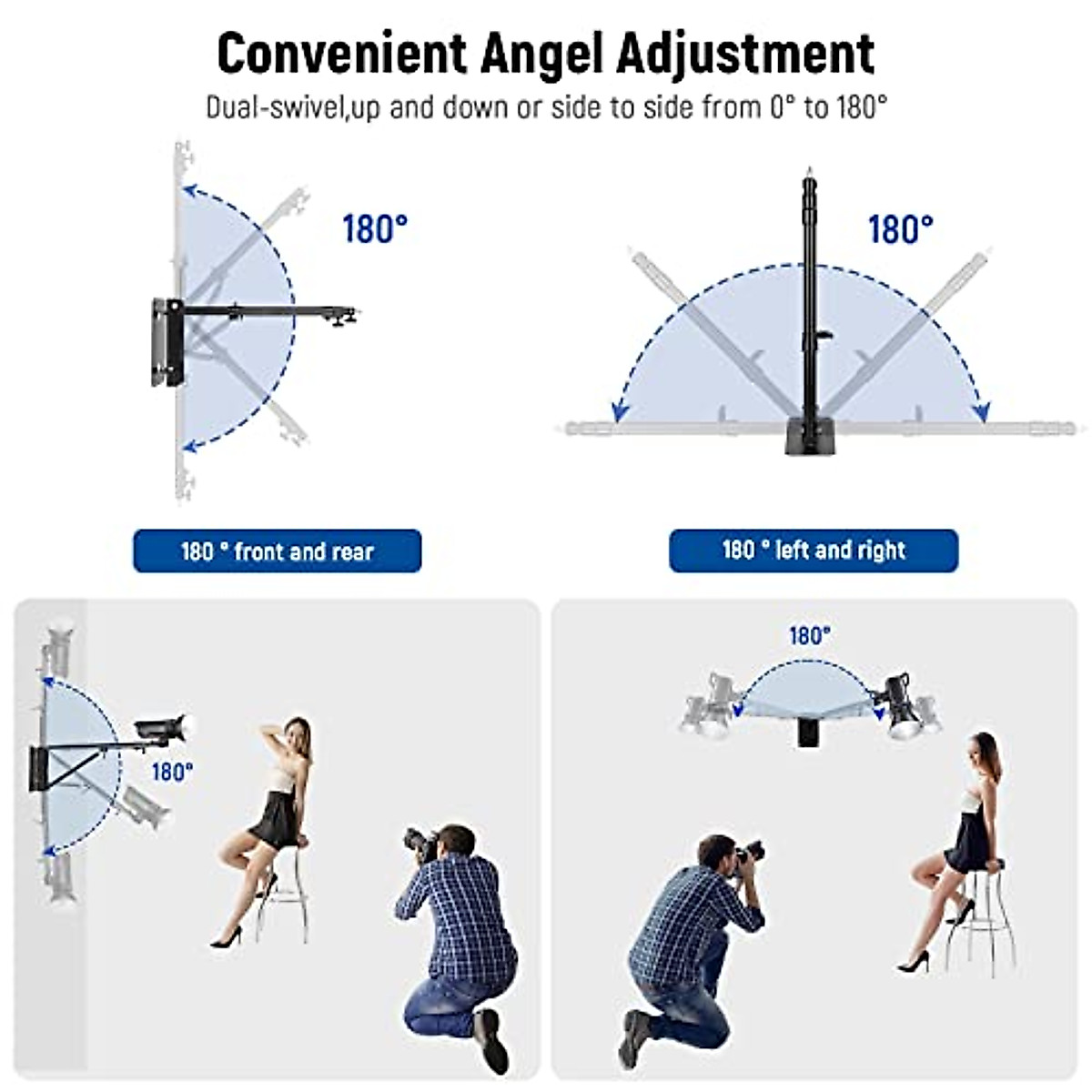 Neewer Wall Mounting Triangle Boom Arm for Photography Strobe Light, Monolight, Softbox, Umbrella, Reflector and Ring Light, Support 180 Degree Rotation, Max Length 4 Feet/125cm (Black)