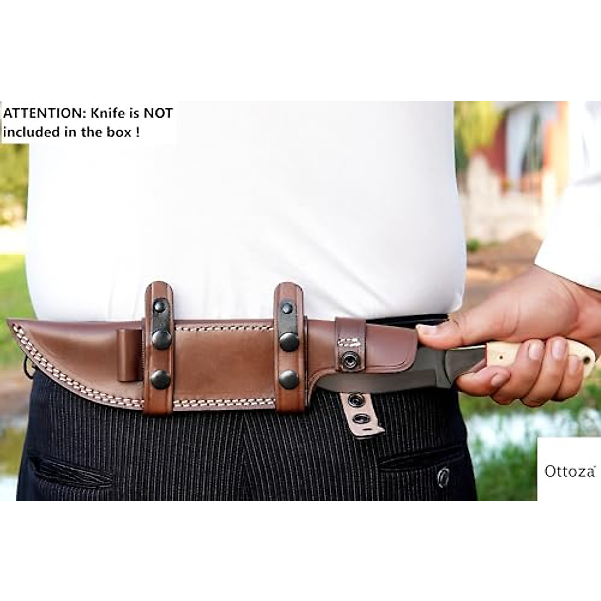 Ottoza Handmade XL Leather Knife Sheath RIGHT HAND Tracker Knife Sheath - Bushcraft Knife Sheath - Hunting Knife Sheath - Survival Knife Sheath Horizontal Carry Dark Brown TOP GRAIN LEATHER No:124