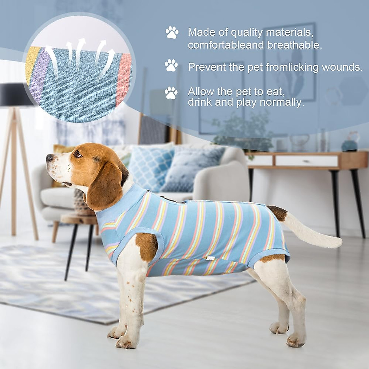 SHIAOMIN Pet Recovery Suit After Surgery - Abdominal Wounds Breathable Striped Leisure Wear Shirt, E-Collar Alternative Cats Dogs Neuter Spay Anti Licking Clothes for Male Female Pets (Large)