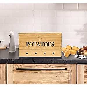 Xbopetda Potato Storage, Bamboo Storage Bin for Potato, Kitchen Storage Canister with Wooden Lid & Aerating Storage Holes - Kitchen Pantry Organizer Box Fruit Vegetable Fresh Keeper (Needed Assemble)