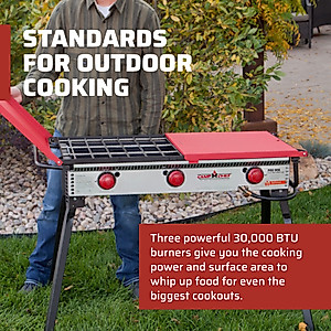 Camp Chef Pro 16 Cooking System - Three-Burner Camp Stove - Includes Windscreen & Matchless Ignition - Portable Camping Cooking Stove for Outdoor Cooking - 608 Sq In Cooking Area