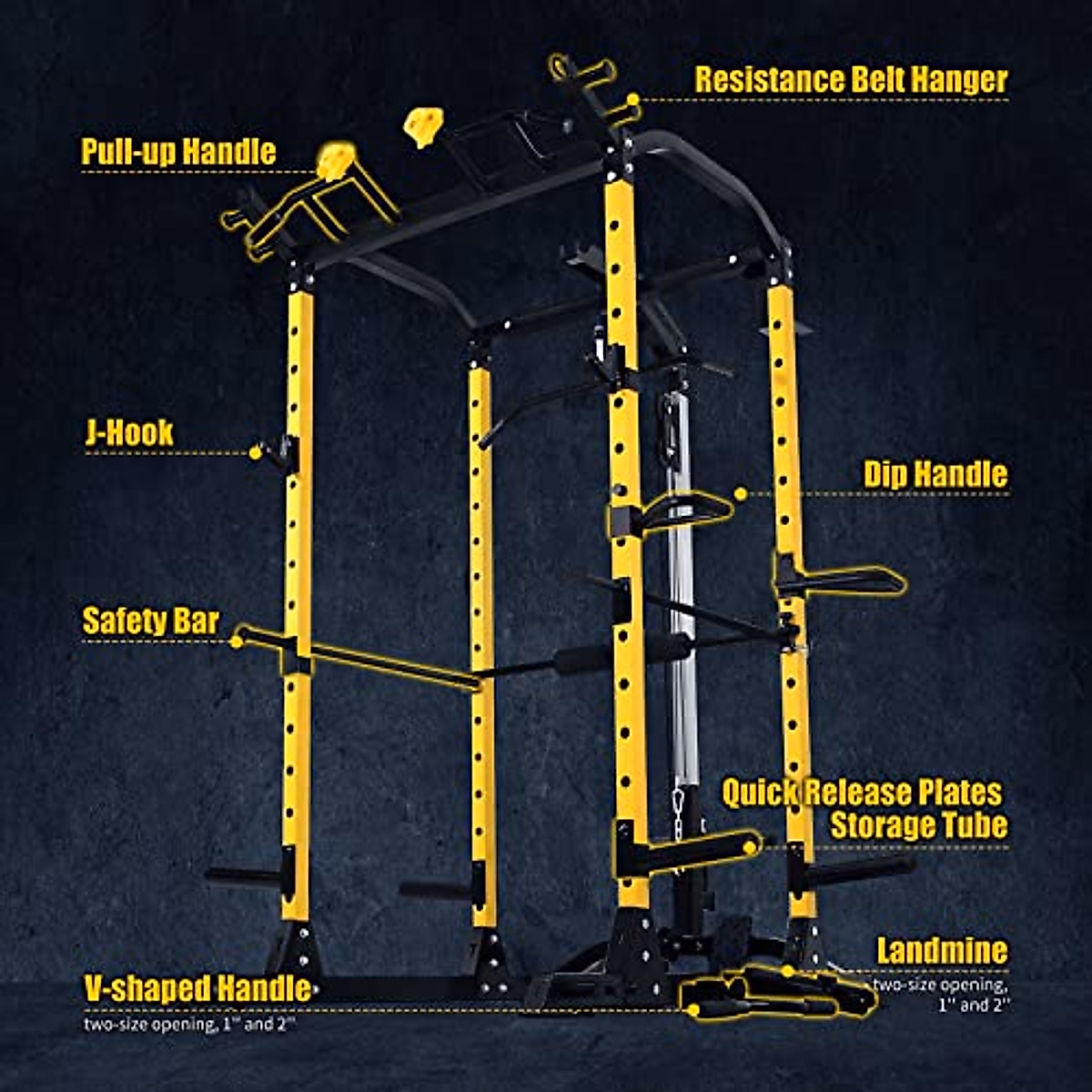 ToughFit Power Cage 1000lbs Squat Rack with Weights and Bar Set Multi-Function Power Rack Weight Cage with Lat Pull-Down/Adjustable Cable Crossover for Strength Training Garage & Home Gym Equipment