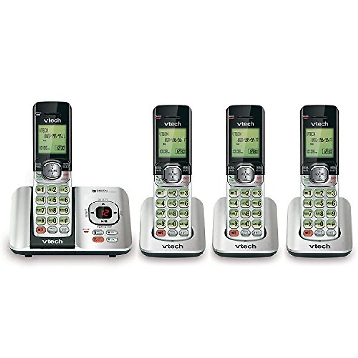 VTech CS6529-4 DECT 6.0 Phone Answering System with Caller ID/Call Waiting, 4 Cordless Handsets, Silver/Black