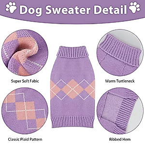ALAGIRLS Classic Plaid Dog Sweater Warm Puppy Clothes,Thick Breathable Medium Large Cat Sweater,Cute Doggies Kittens Coat Holiday Pet Outfits Apparel,Purple M