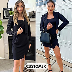 EXLURA Women's Professional Business Lightweight Blazer Dress Suit Sets 2 Piece Work Office Fashion Outfits Black