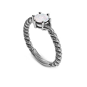 CaratYogi 925 Sterling Silver Antique Ring Created Opal October Birthstone Engagement Ring Women Fashion Jewelry in Size-5