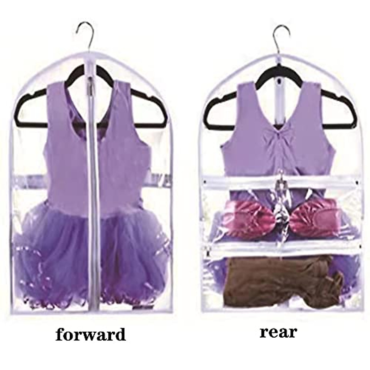 WJWSKI 20pcs Baby Kids Hangers for Nursery Closet and Kids Dance Garment Bags with 3 Pockets, 35x24x3“ Gusset Lightweight Clear Full Zipper Suit Bag for Competitions Costumes & Travel