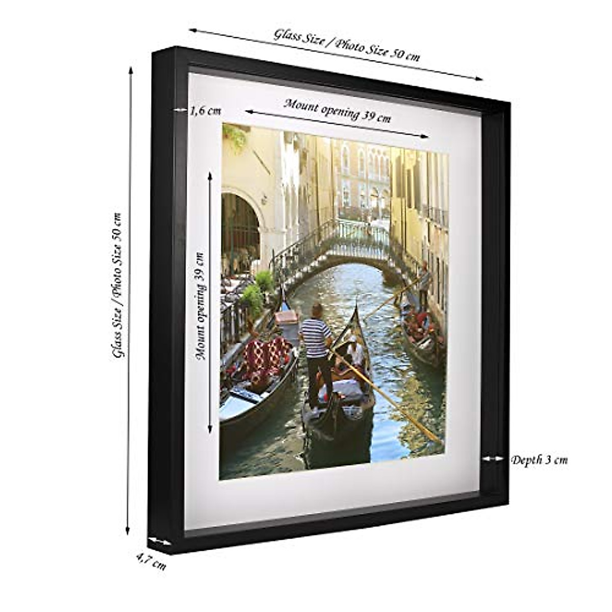 BD ART 20 x 20 (19.68x19.68) Inch 3D Box Picture Frame Black with Mount 15.75x15.75 inch Plexiglass Depth 1.18 inch