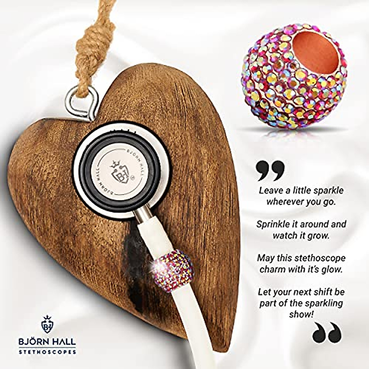 BJÖRN HALL Stethoscope Cardiology Charms for Nurses - Pink | Stand Out- Bling Stethoscope Charms | Fits littman Cardiology MDF Adscope | Gift for- Nurse Veterinary RT| Rose Gold - Rubylicious Crystal
