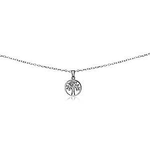 B. BRILLIANT Tree of Life Necklace for Women Sterling Silver Dainty Short Choker Pendant Charm