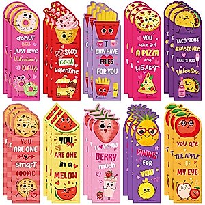 30 Pieces Valentine's Scented Bookmarks Scratch and Sniff Bookmarks Fruit Food Assorted Scented Funny Sayings Bookmarks for Kids Teenagers Classroom Valentines Day Gifts