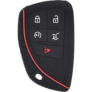EXUNTECH 2pcs 5 Buttons Silicone Smart Key Fob Cover Remote Control Keychain Protective Cover Compatible with Chevrolet Corvette 2021 Suburban Tahoe 2020 Chevy Corvette Soft Rubber Cover, Black