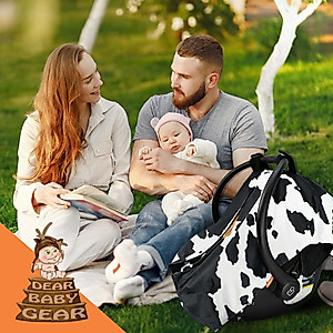 Dear Baby Gear Black and White Holstein Cow Baby Car Seat Canopy with Snap Button Opening — Double Layered Lightweight Cover Keeps Babies Cozy and Sheltered from The Sun — 40 x 30 Inches