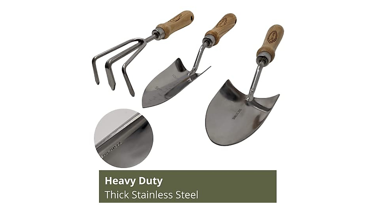 Classic Garden Tool Set - Heavy Duty Stainless Steel & Wooden Handles