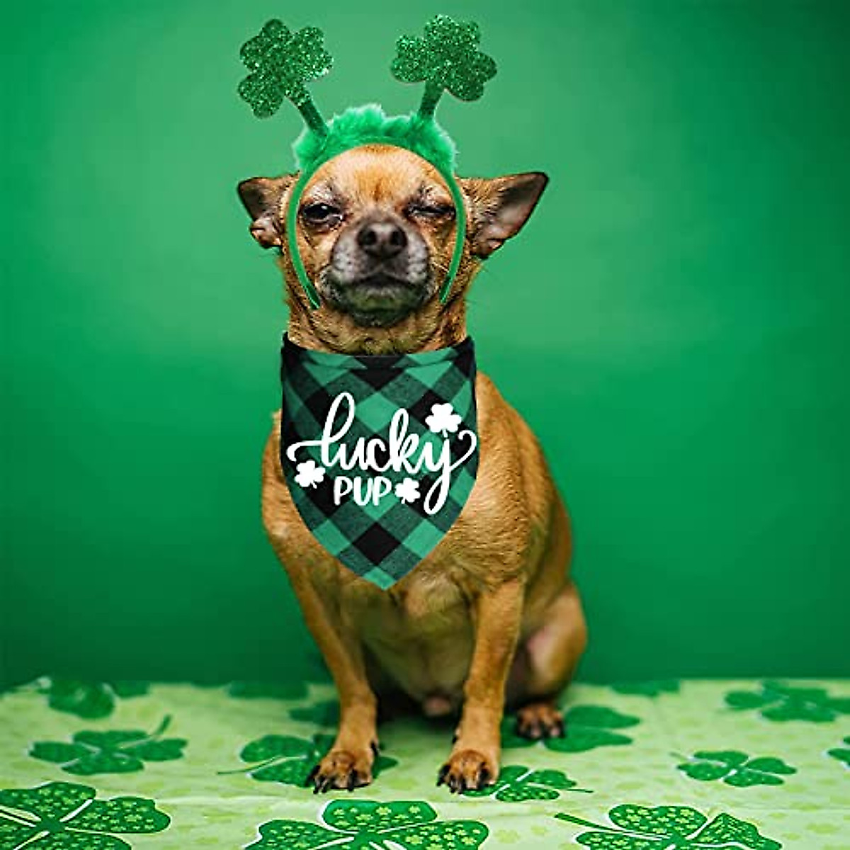 JOTFA St. Patrick's Day Dog Bandana Costumes, St. Patrick's Day Shamrock Dog Headband Buffalo Plaid Dog St. Patrick's Day Bandanas for Small Medium Large Dogs