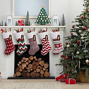 Ryoizen Christmas Stockings 5 Pack,16'' Xmas Stockings with Wool Knitted Stripe Plush Faux Fur Cuff Stockings for Stairs Fireplace Hanging Home Party Family Holiday Decor