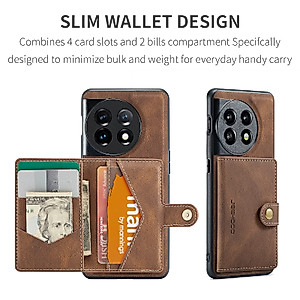 Hongxinyu Case for OnePlus 11 5G,Detachable Magnetic Basic Case Wallet Card Cash Slot Case Cover Functional Kickstand Compatible with OnePlus 11 5G 2023 (Brown)