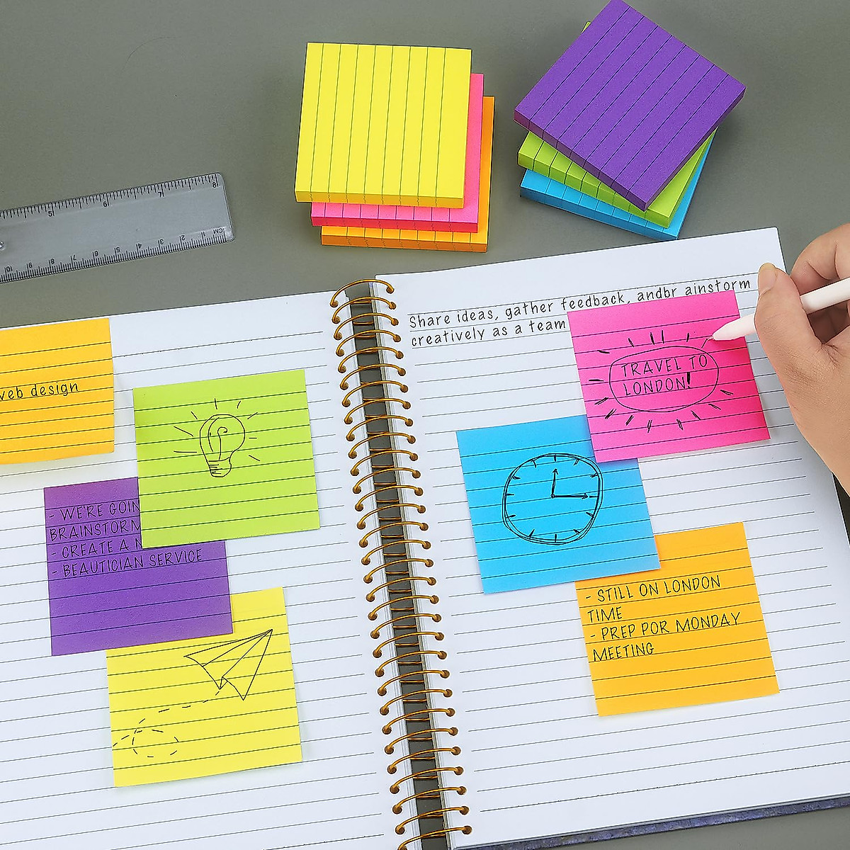 Sticky Notes with Lines Lined Sticky Notes 3x3 Bright Multi Colors 6 Pads 100 Sheet/Pad