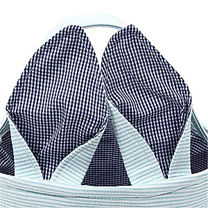 Easter Bunny Basket Seersucker Egg Bags for Kids,Personalized Candy Egg Basket Rabbit Boy Girl Gift Buckets with Fluffy Tail Gifts Bags for Easter(Blue)