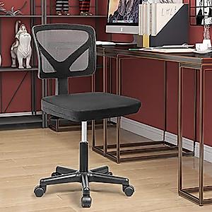 Yangming Desk Chair, Armless Office Mesh Computer Desk Chair Swivel Small Desk Chair Adjustable Black Task Chair No Armrest Mid Back Home Office Chair Perfect for Small Spaces