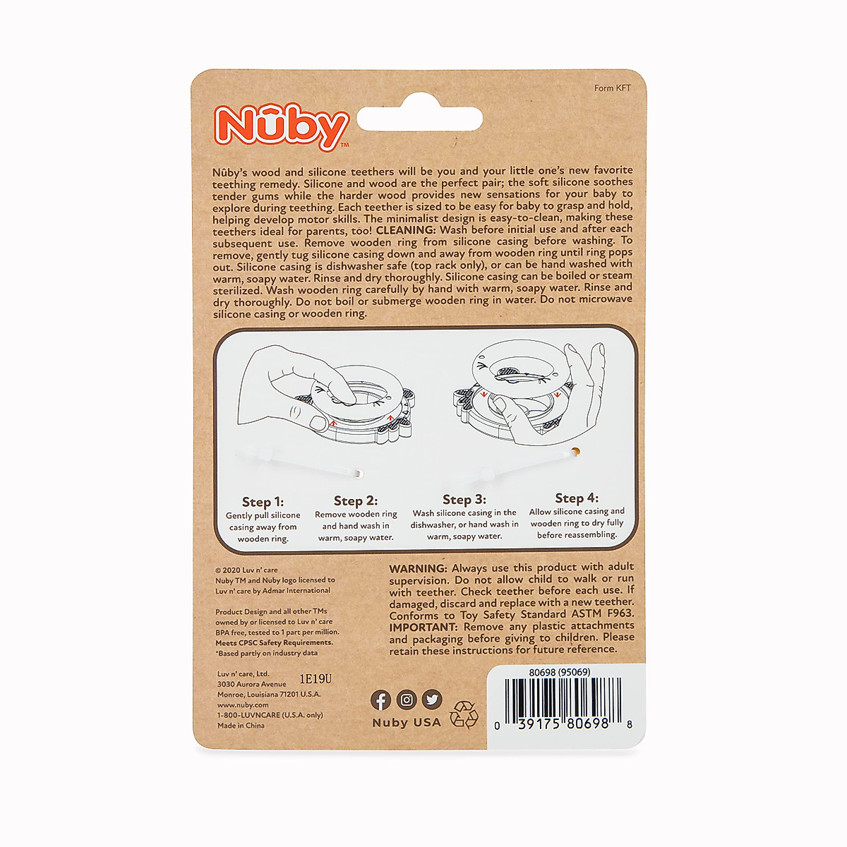 Nuby Natural Wood Teether with Soft Silicone, Minimalist Design Easy to Clean, Giraffe Yellow