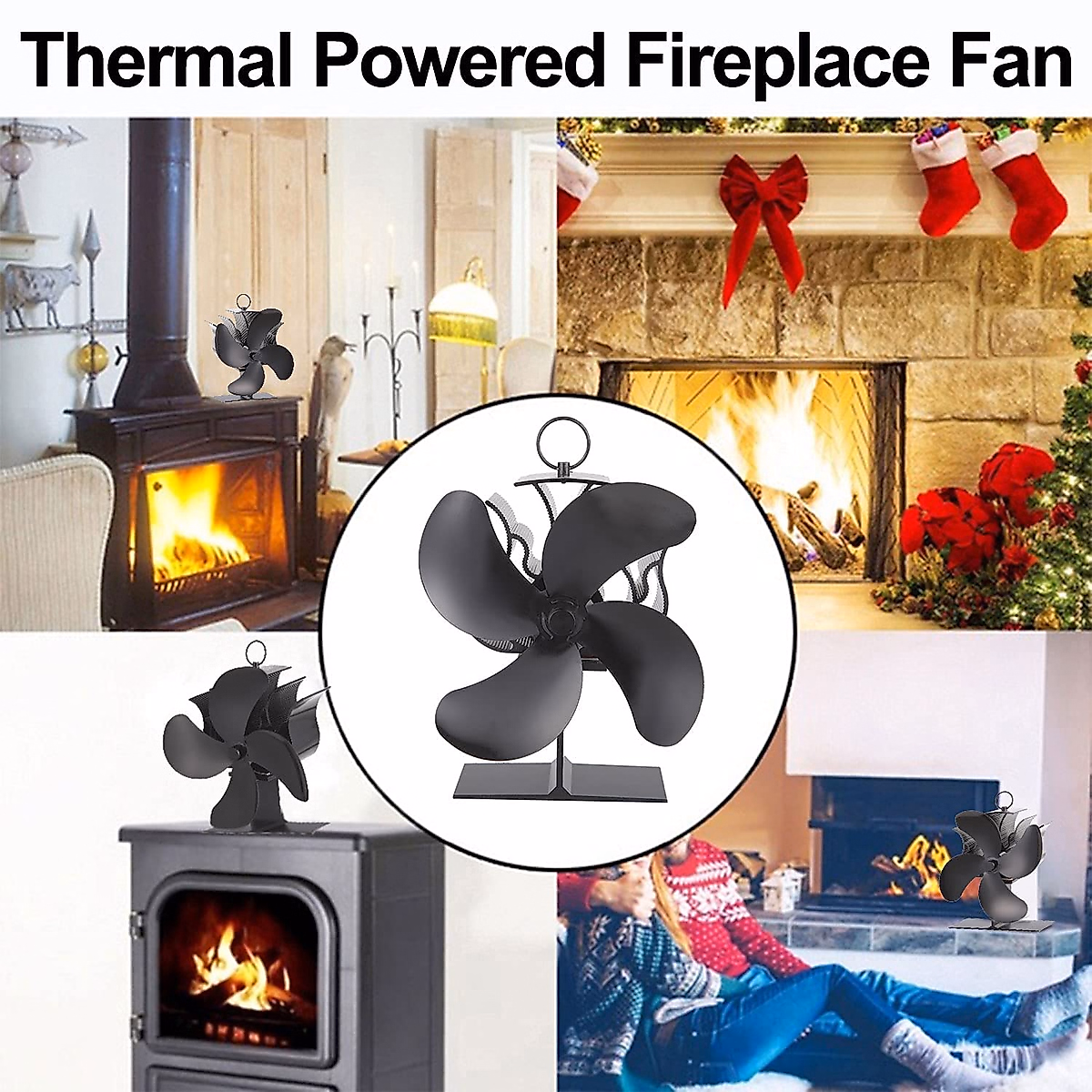 DOMAS 4-Blade Heat Powered Stove Fan for Wood / Log Burner/Fireplace increases 80% more warm air than 2 blade fan