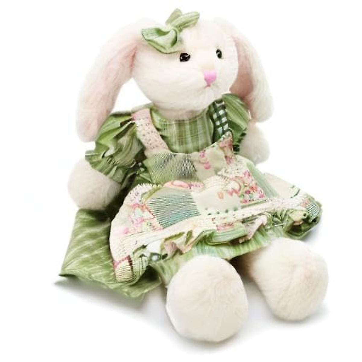 oits cute Small Soft Stuffed Animal Bunny Rabbit Plush Toy for Baby Girls 15inch (White Rabbit Wearing Green Plaid Dress)