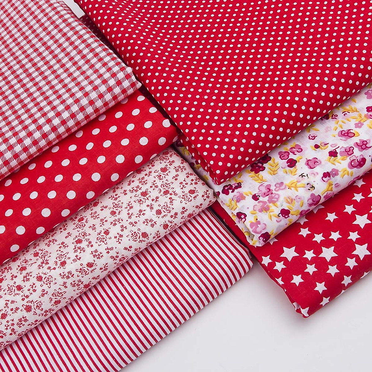 7Pcs 20" x 20" Cotton Fabric DIY Making Supplies Quilting Patchwork Fabric Fat Quarter Bundles DIY for Quilting Patchwork Cushions (Red, 20" x 20")