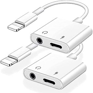 𝟐 𝐏𝐚𝐜𝐤 Headphone Adapter for iPhone [Apple MFi Certified], 2 in 1 Lightning to 3.5mm AUX Audio + Charger Splitter Dongle Adapter for iPhone Accessories Compatible with iPhone 14/13/12/11/XR/X/8/7