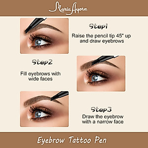 2PCS Maria Ayora Natural Looking Microblading Eyebrow Pencil with Innovative Micro-Fork Tip Applicator, Natural & Long-lasting Eyebrow Pen Makeup, Waterproof & Smudgeproof, Vegan (Dark Brown)