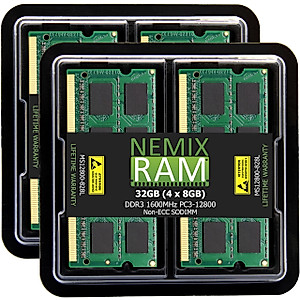 NEMIX RAM 32GB (4X8GB) DDR3 1600MHZ PC3-12800 2Rx8 1.35V 204-PIN Non-ECC SODIMM Laptop Memory KIT Compatible with Apple MacBook Pro, iMac, Mac Mini